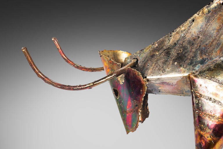 Mid-Century Modern / Brutalist Torch Cut Metal Bull Sculpture, USA, c ...
