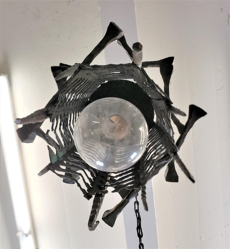 Mid-Century Modern Brutalist Torch Cut Steel and Spike Swag Light and ...