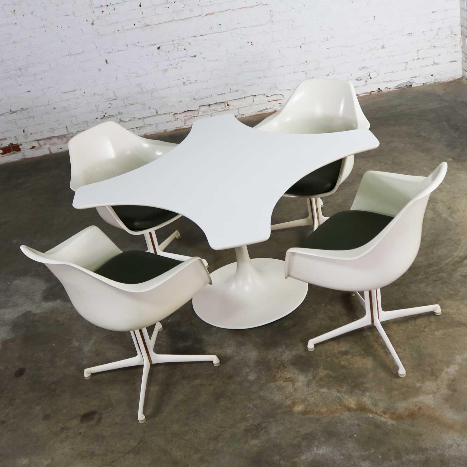 Mid-Century Modern Burke Tulip Game Table and 4 Fiberglass Shell Chairs ...