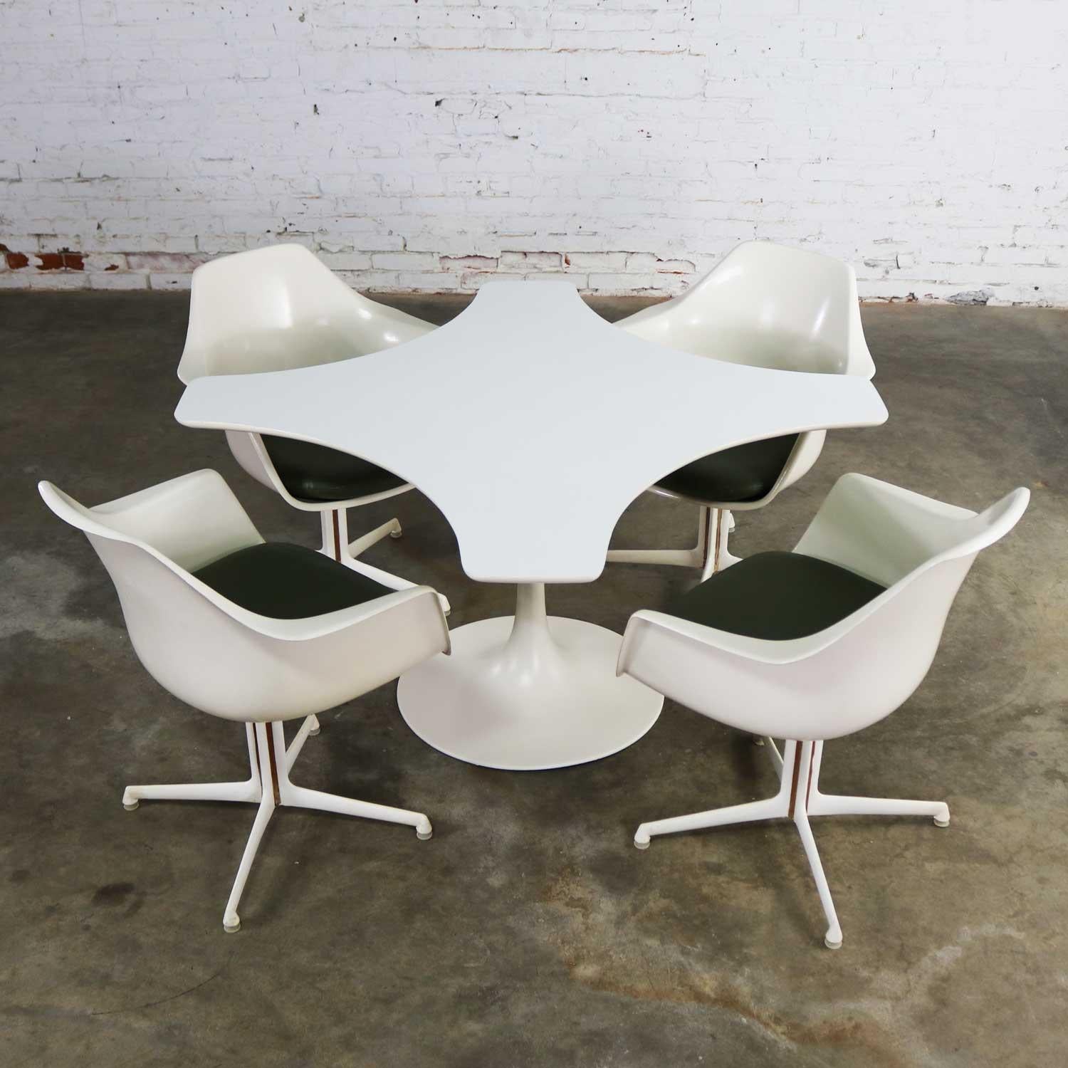 Mid-Century Modern Burke Tulip Game Table and 4 Fiberglass Shell Chairs ...