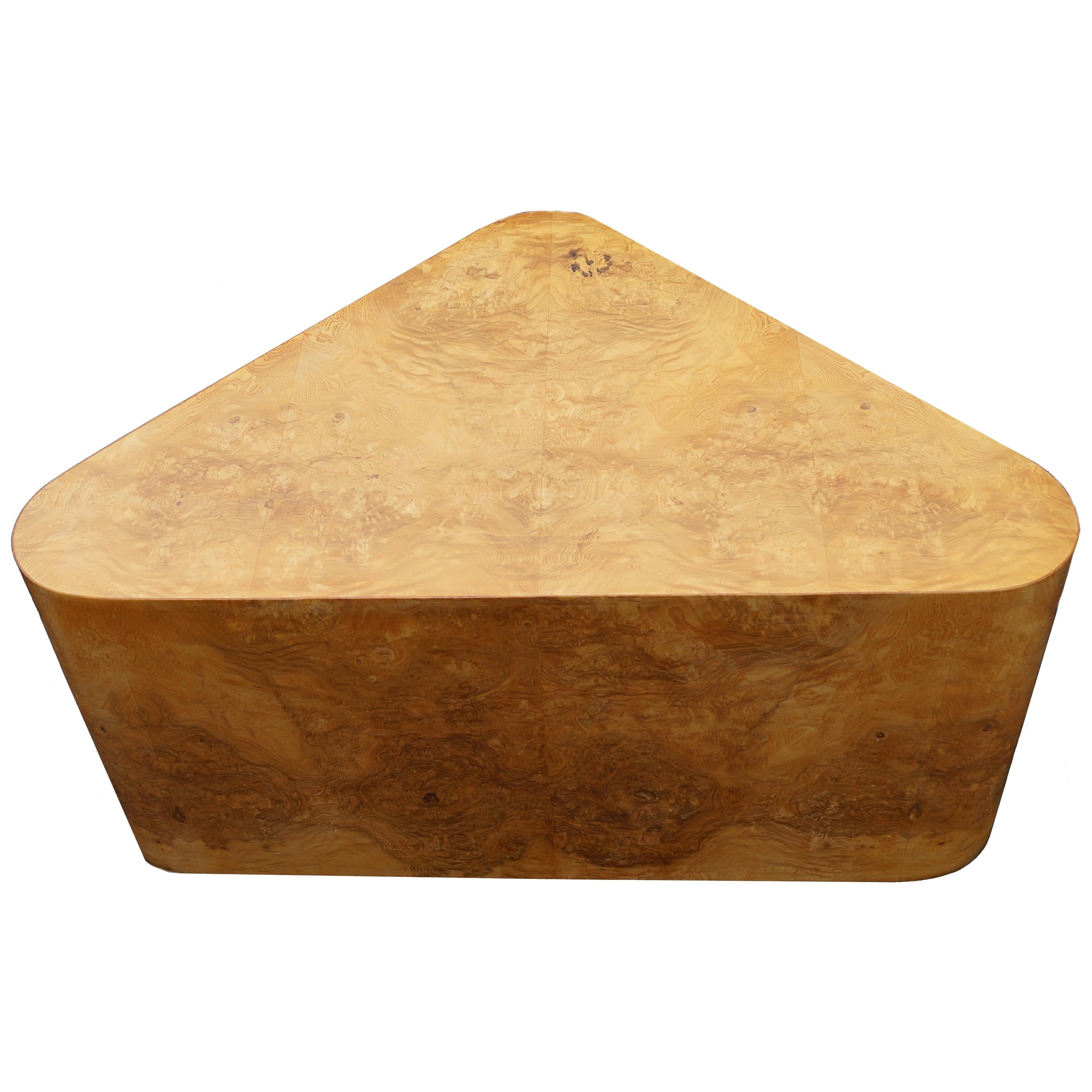 Mid-Century Modern Burl Wood Corner End Side Coffee Table Triangular ...