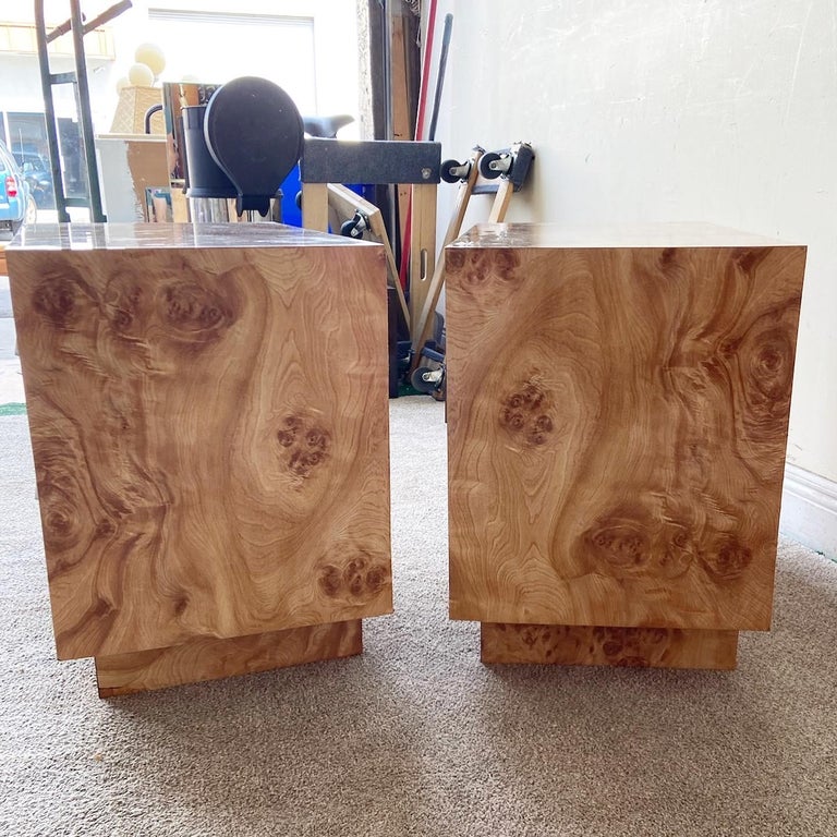 Mid-Century Modern Burl Wood Laminate and Chrome Laminate Nightstands ...