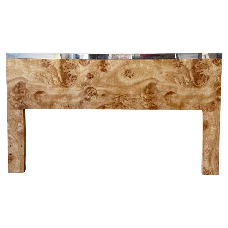 Mid-Century Modern Burl Wood Laminate and Chrome Queen Headboard For ...