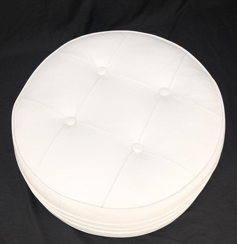 Mid-Century Modern c1970s Round White Naugahyde Tufted Pouf Ottoman ...