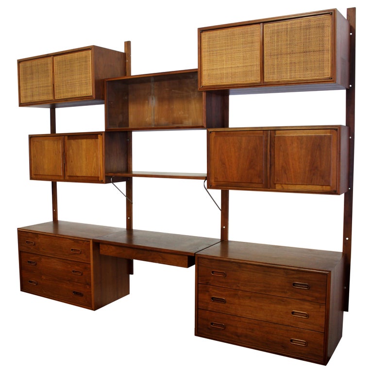 Mid-Century Modern Cadovius Danish Teak Cane Glass Wall Unit ...