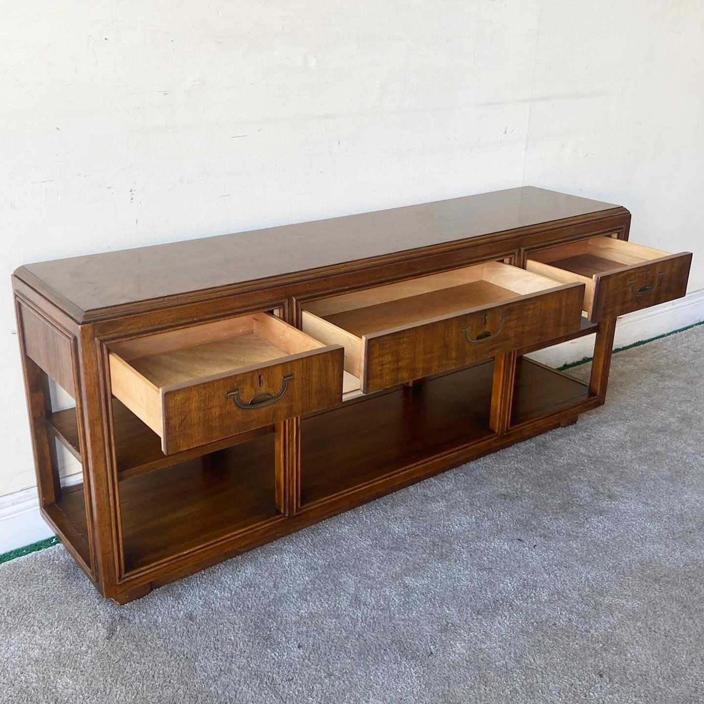 Mid Century Modern Campaign Console Table by Drexel Heritage at 1stDibs