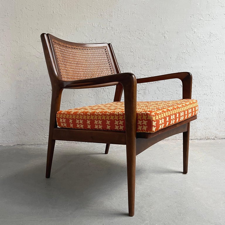Mid-Century Modern Cane Back Walnut Armchair For Sale at 1stDibs
