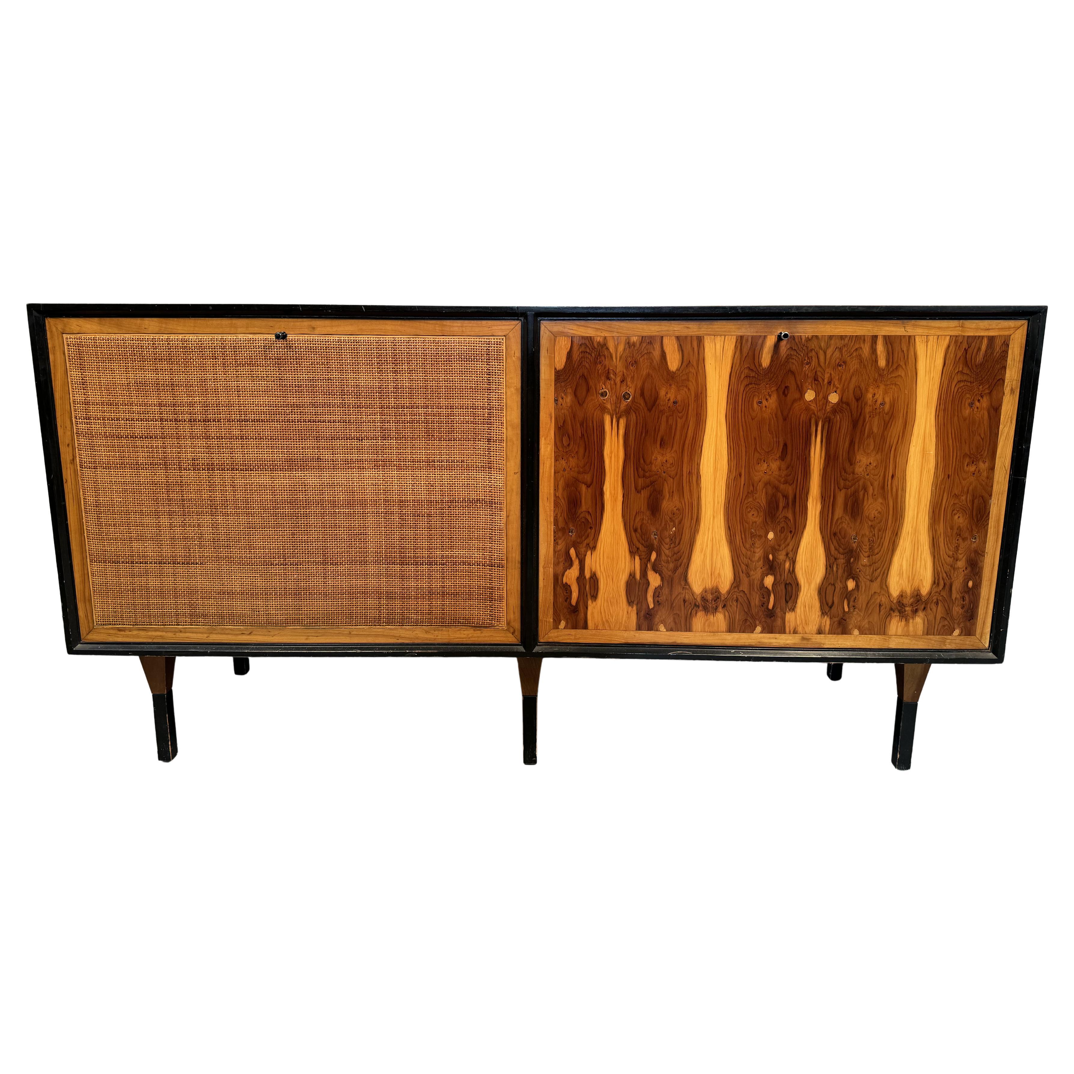 Mid-Century Modern Cane Front Record Cabinet For Sale at 1stDibs