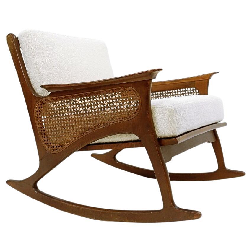 German Beech Mid-Century Modern Rocking Chair in Blue Fabric, 1950s at ...