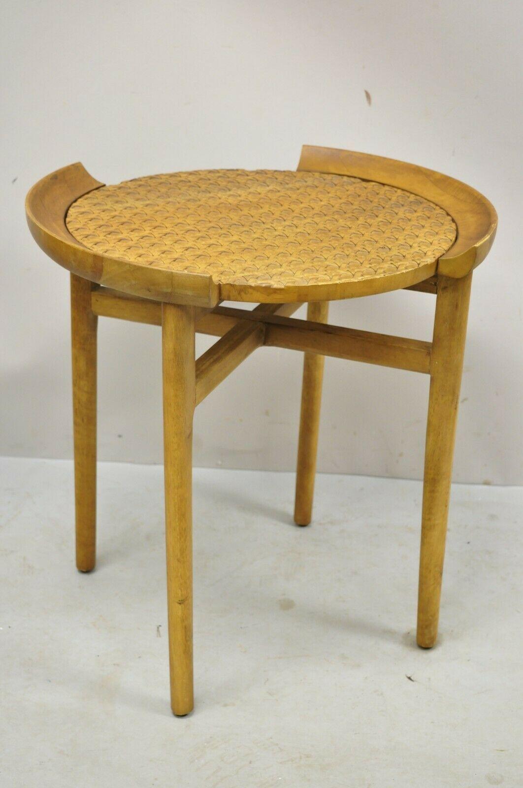 Mid-Century Modern Cane Top Sculpted Wood Stretcher Snack Side Table ...