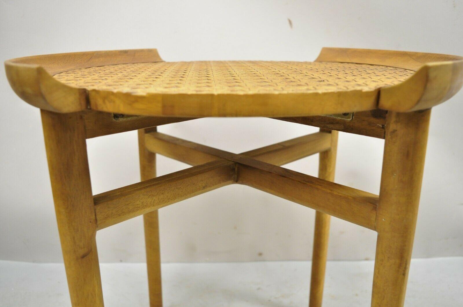 Mid-Century Modern Cane Top Sculpted Wood Stretcher Snack Side Table ...