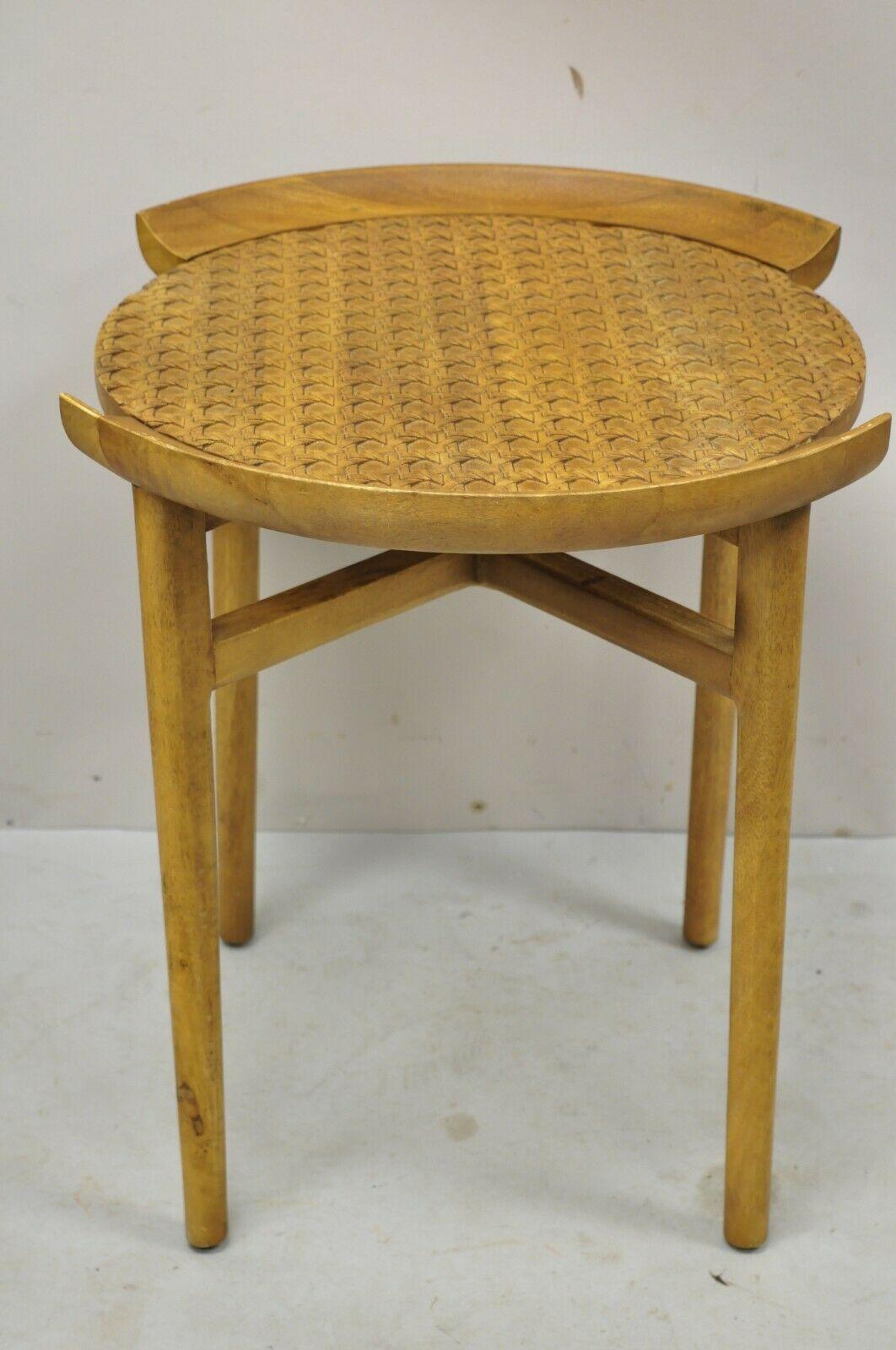 Mid-Century Modern Cane Top Sculpted Wood Stretcher Snack Side Table ...
