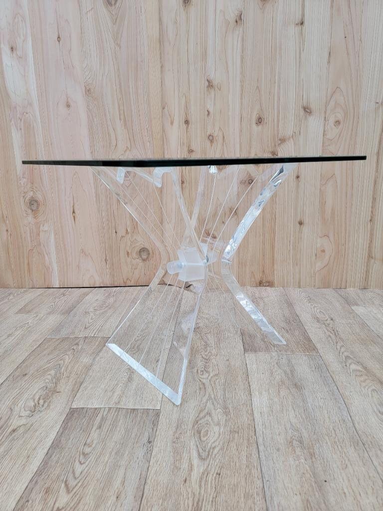 Mid-Century Modern Carved Lucite Butterfly Base Square Glass Top Accent ...