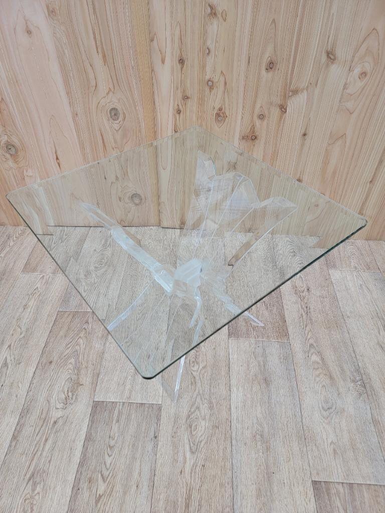 Mid-Century Modern Carved Lucite Butterfly Base Square Glass Top Accent ...