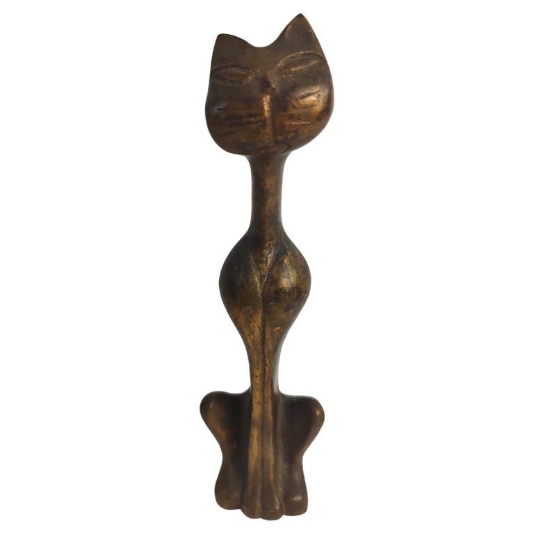 Mid Century Modern Cast Iron Stylized Siamese Cat with Gold Patina For ...