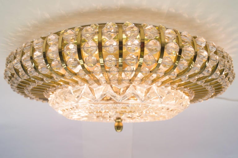 Mid-Century Modern Ceiling Lamp with Glass Stones and Brass Frame For ...