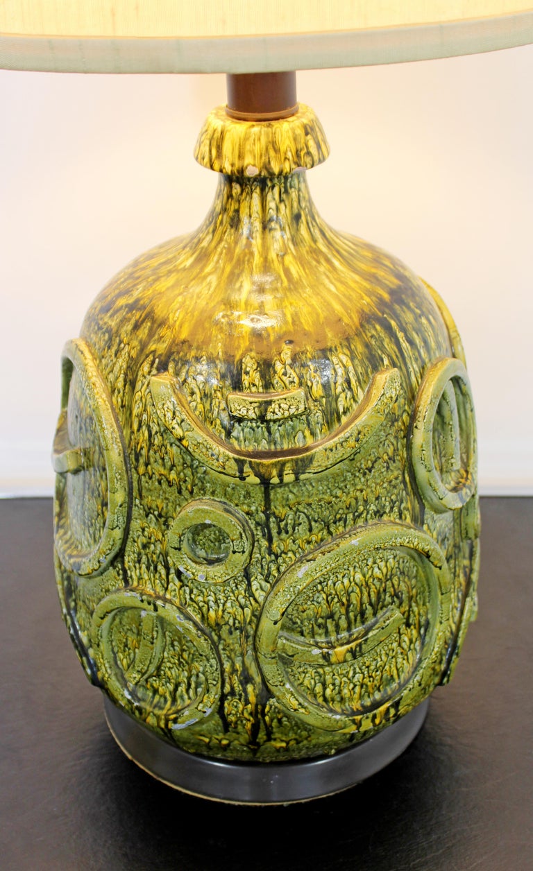 Mid-Century Modern Ceramic Abstract Studio Table Lamp 1960s Green Orig ...