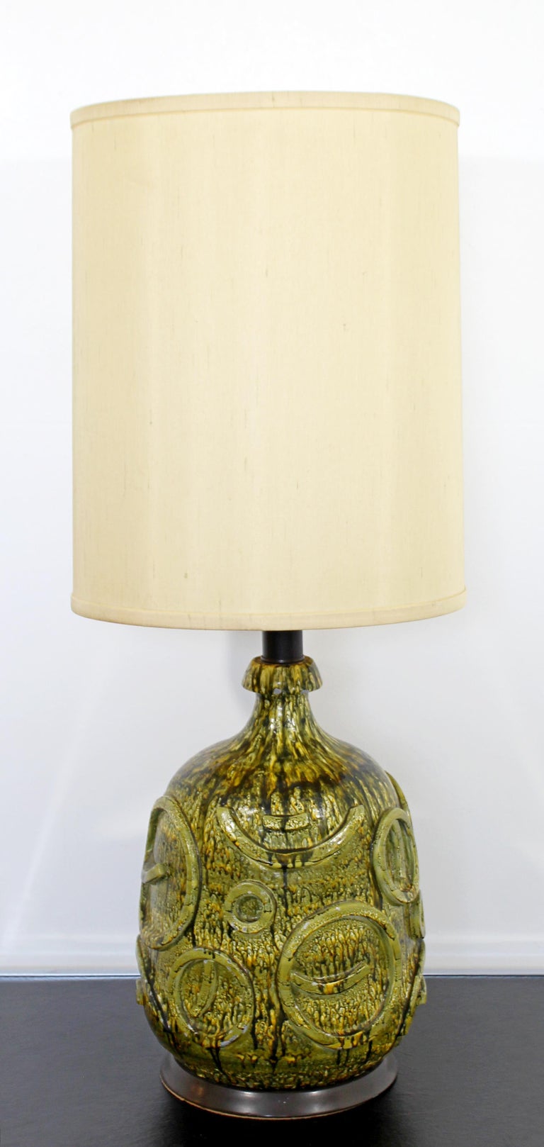 Mid-Century Modern Ceramic Abstract Studio Table Lamp 1960s Green Orig ...