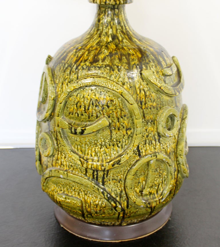 Mid-Century Modern Ceramic Abstract Studio Table Lamp 1960s Green Orig ...