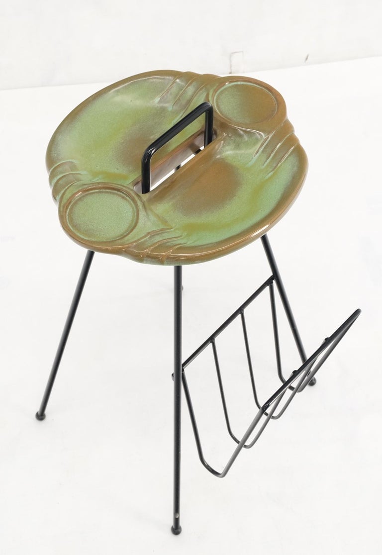 Mid-Century Modern Ceramic Ashtray on Wire Legs Magazine Rack Stand For ...