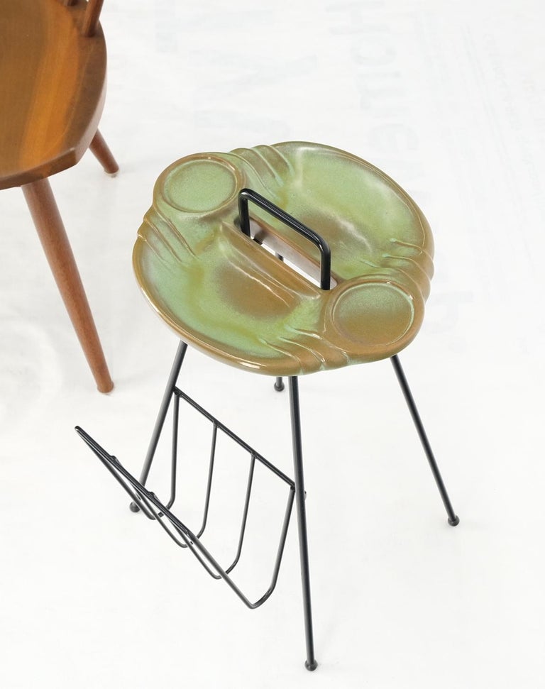Mid-Century Modern Ceramic Ashtray on Wire Legs Magazine Rack Stand For ...