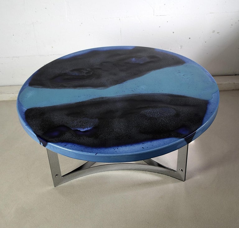 Mid-Century Modern Ceramic Blue Coffee Table For Sale at 1stDibs