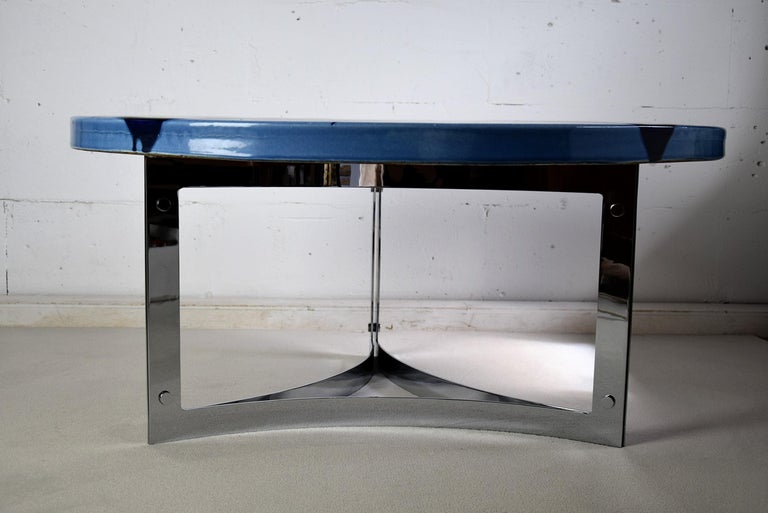 Mid-Century Modern Ceramic Blue Coffee Table For Sale at 1stDibs