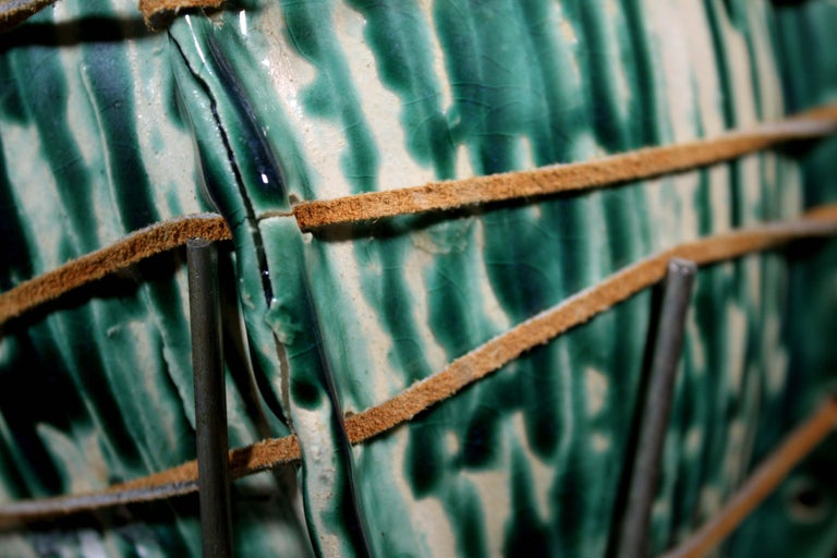 Mid-Century Modern Ceramic Green Biomorphic Shell Design on Metal and ...