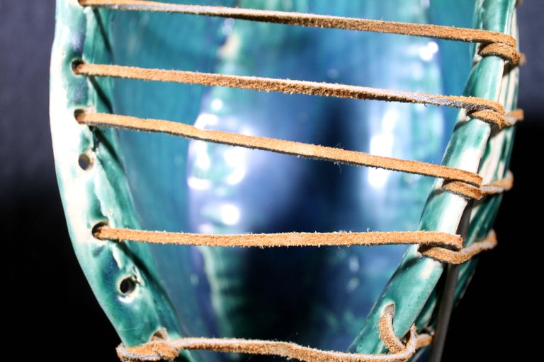 Mid-Century Modern Ceramic Green Biomorphic Shell Design on Metal and ...