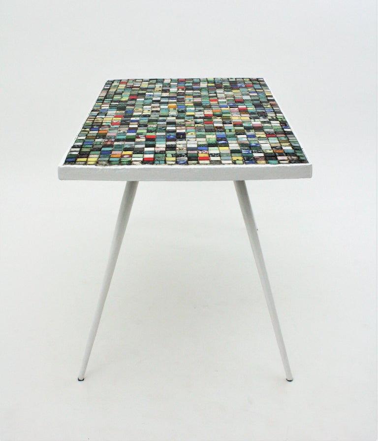 Mid-Century Modern Ceramic Mosaic Tile Top Table with White Painted ...