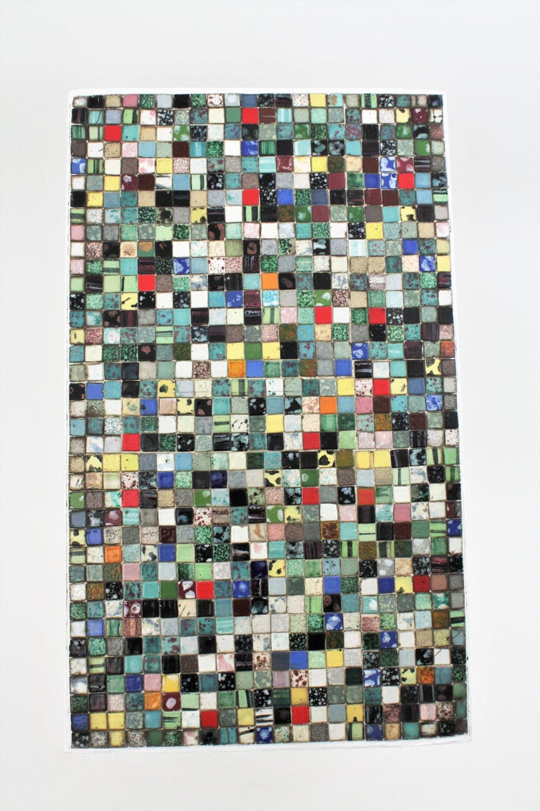 Mid-Century Modern Ceramic Mosaic Tile Top Table with White Painted ...