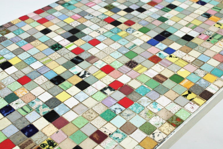 Mid-Century Modern Ceramic Mosaic Tile Top Table with White Painted ...