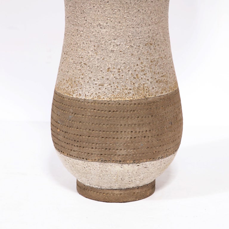 Mid-Century Modern Ceramic Table Lamp w/ Arcade Detailing and Raw Fiber ...
