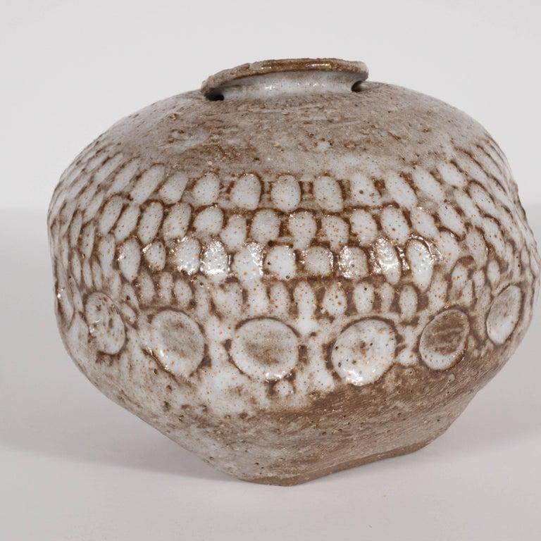 Mid-Century Modern Ceramic Vase in Taupe with Recessed Organic Forms ...