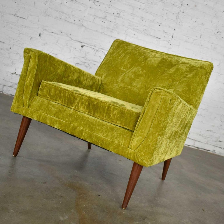 Mid-Century Modern Chartreuse Crushed Velvet Lounge Club Chair Style ...