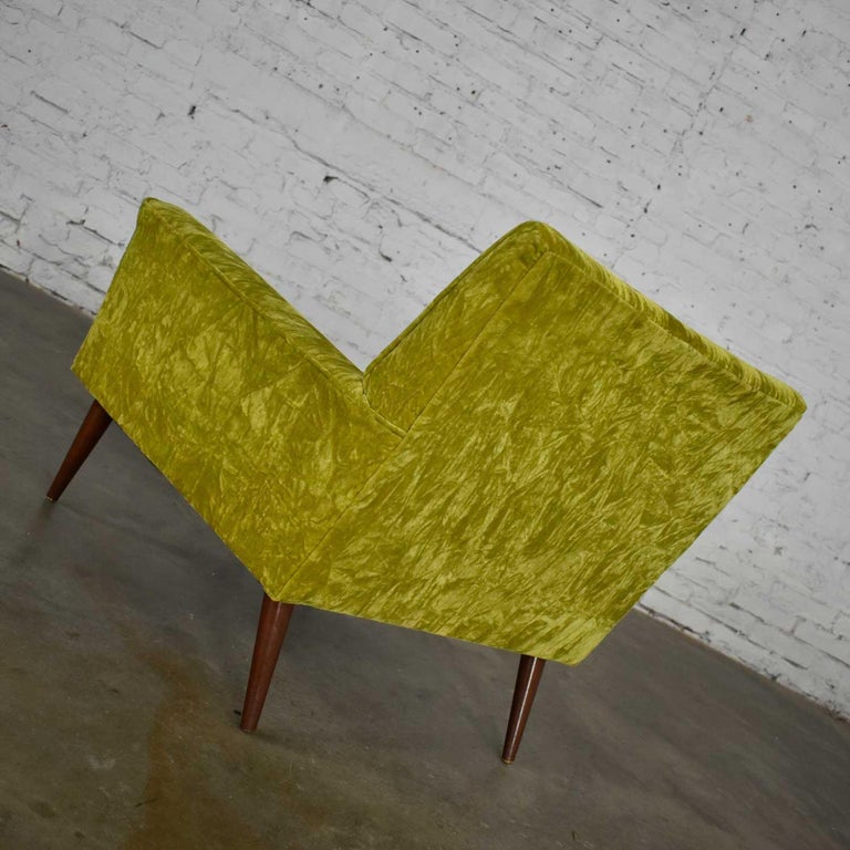 Mid-Century Modern Chartreuse Crushed Velvet Lounge Club Chair Style ...
