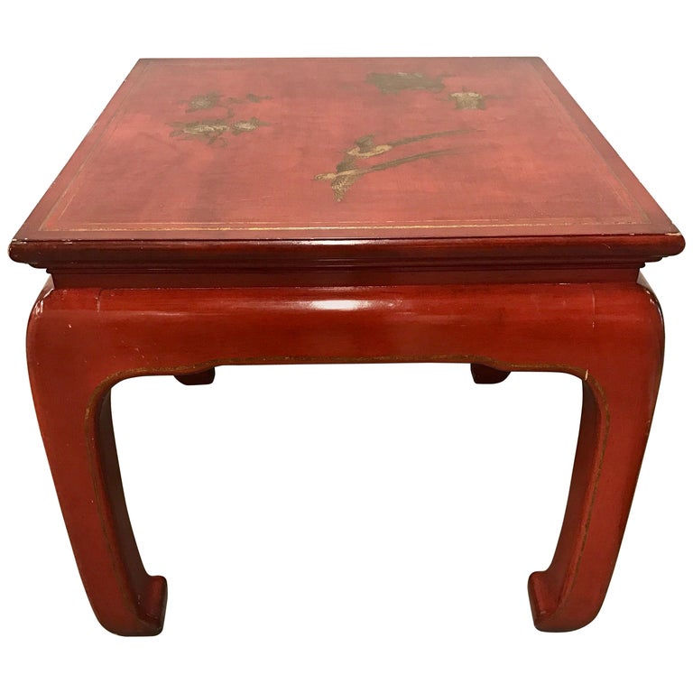 Mid-Century Modern Chinese Red Lacquer End Table Mont Style at 1stDibs