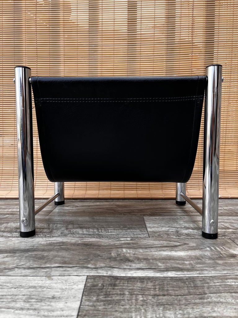 Mid-Century Modern Chrome and Black Vinyl Magazine Rack, circa 1970s ...