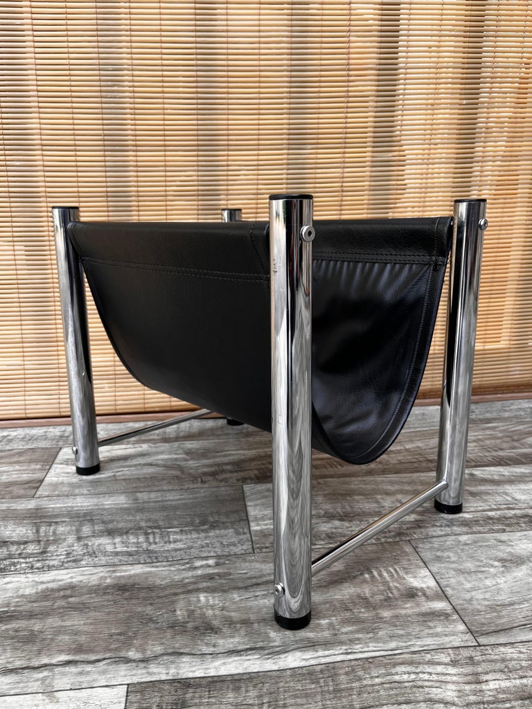 Mid-Century Modern Chrome and Black Vinyl Magazine Rack, circa 1970s ...