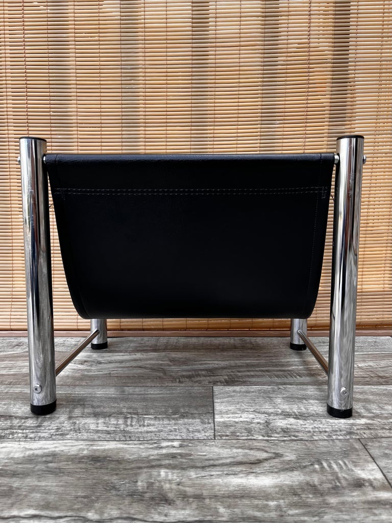 Mid-Century Modern Chrome and Black Vinyl Magazine Rack, circa 1970s ...