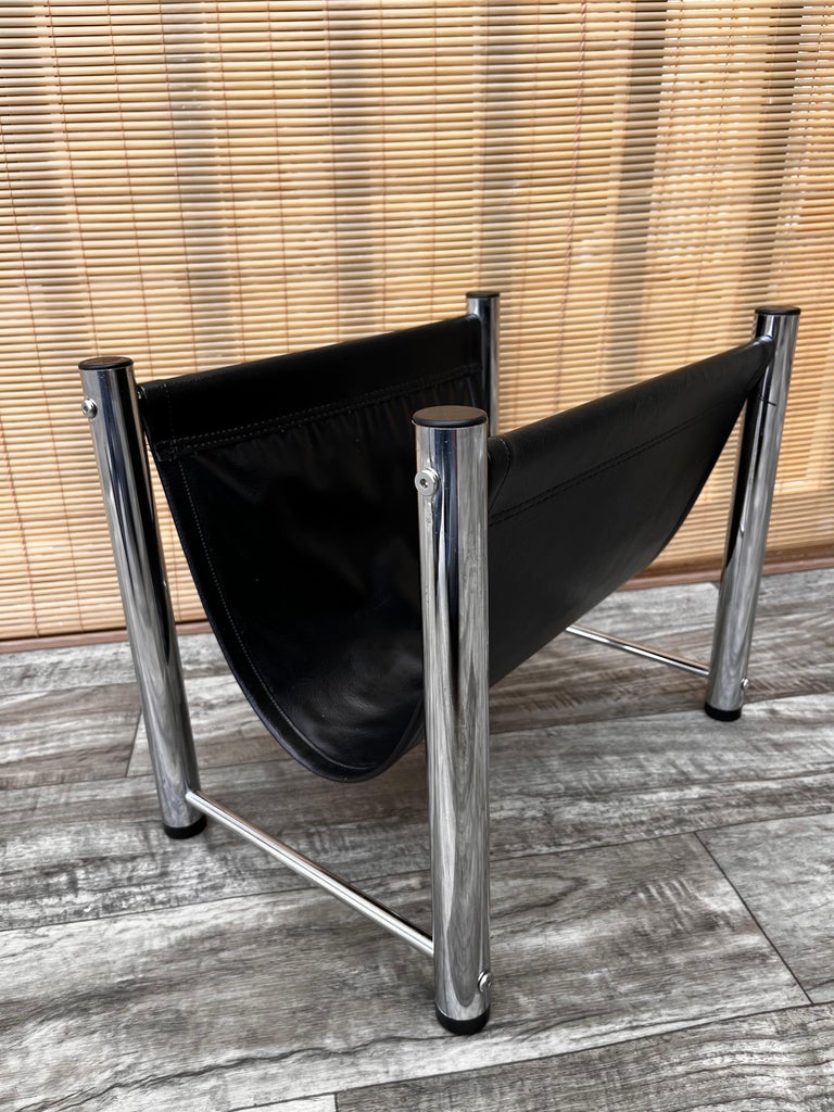 Mid-Century Modern Chrome and Black Vinyl Magazine Rack, circa 1970s ...