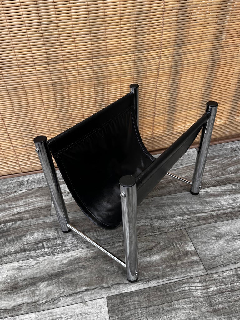 Mid-Century Modern Chrome and Black Vinyl Magazine Rack, circa 1970s ...