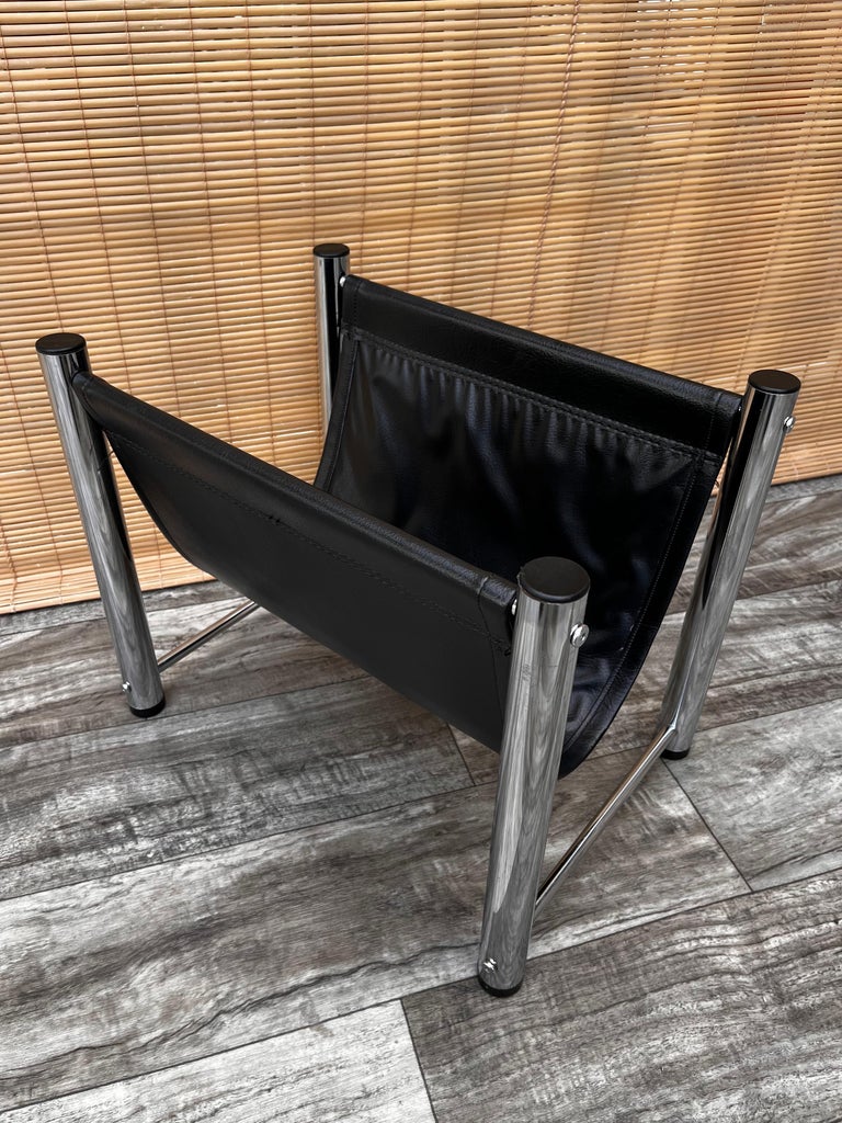 Mid-Century Modern Chrome and Black Vinyl Magazine Rack, circa 1970s ...