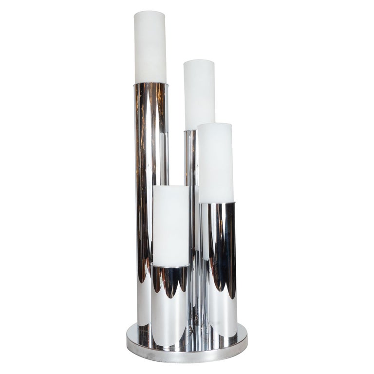Mid-Century Modern Chrome and Frosted Glass Staggered Uplight/ Table ...