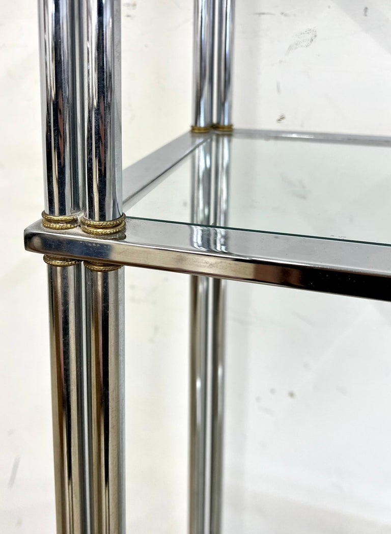 Mid-Century Modern Chrome and Glass Etagere Etegere Library Shelving ...