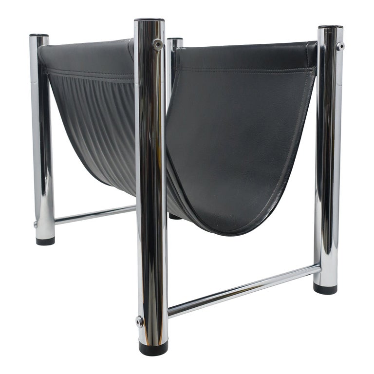 Mid-Century Modern Chrome and Vinyl Magazine Rack For Sale at 1stDibs