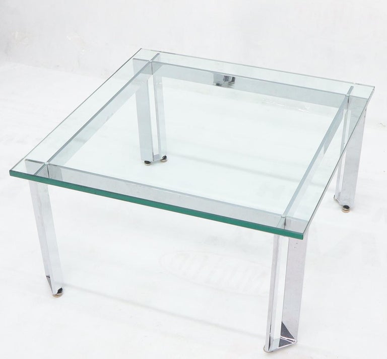 Mid-Century Modern Chrome Base Square Thick Glass Top Coffee Table For ...