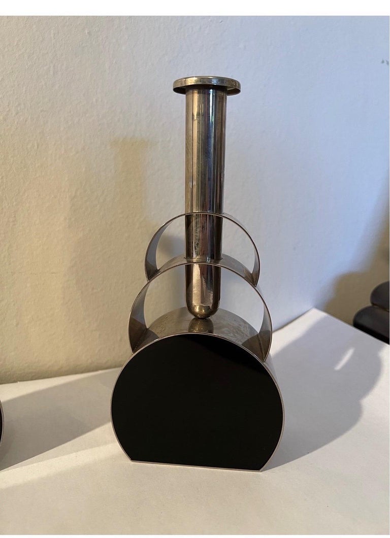 Mid-Century Modern Chrome and Black Enamel Candles or Bud Vases ATTR ...