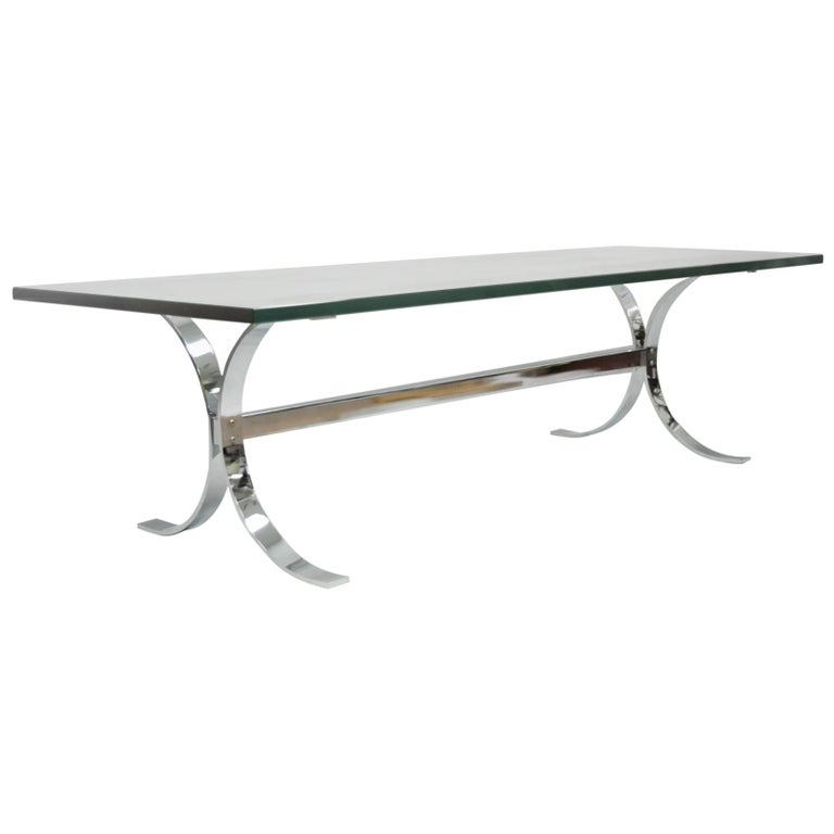 Mid-Century Modern Chrome Butterfly Base Glass Top Coffee Table ...