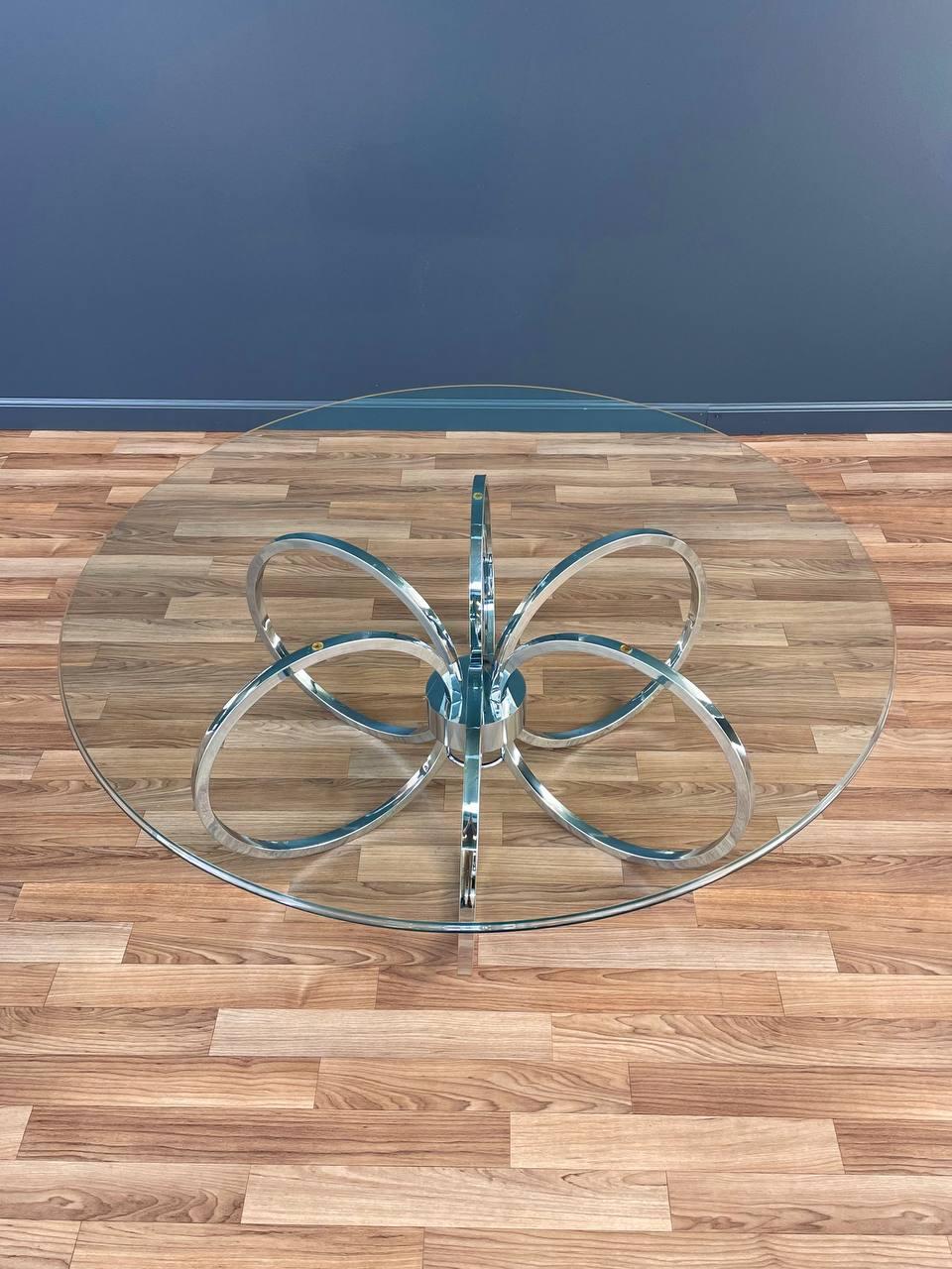 Mid-Century Modern Chrome Disc and Glass Coffee Table For Sale at 1stDibs